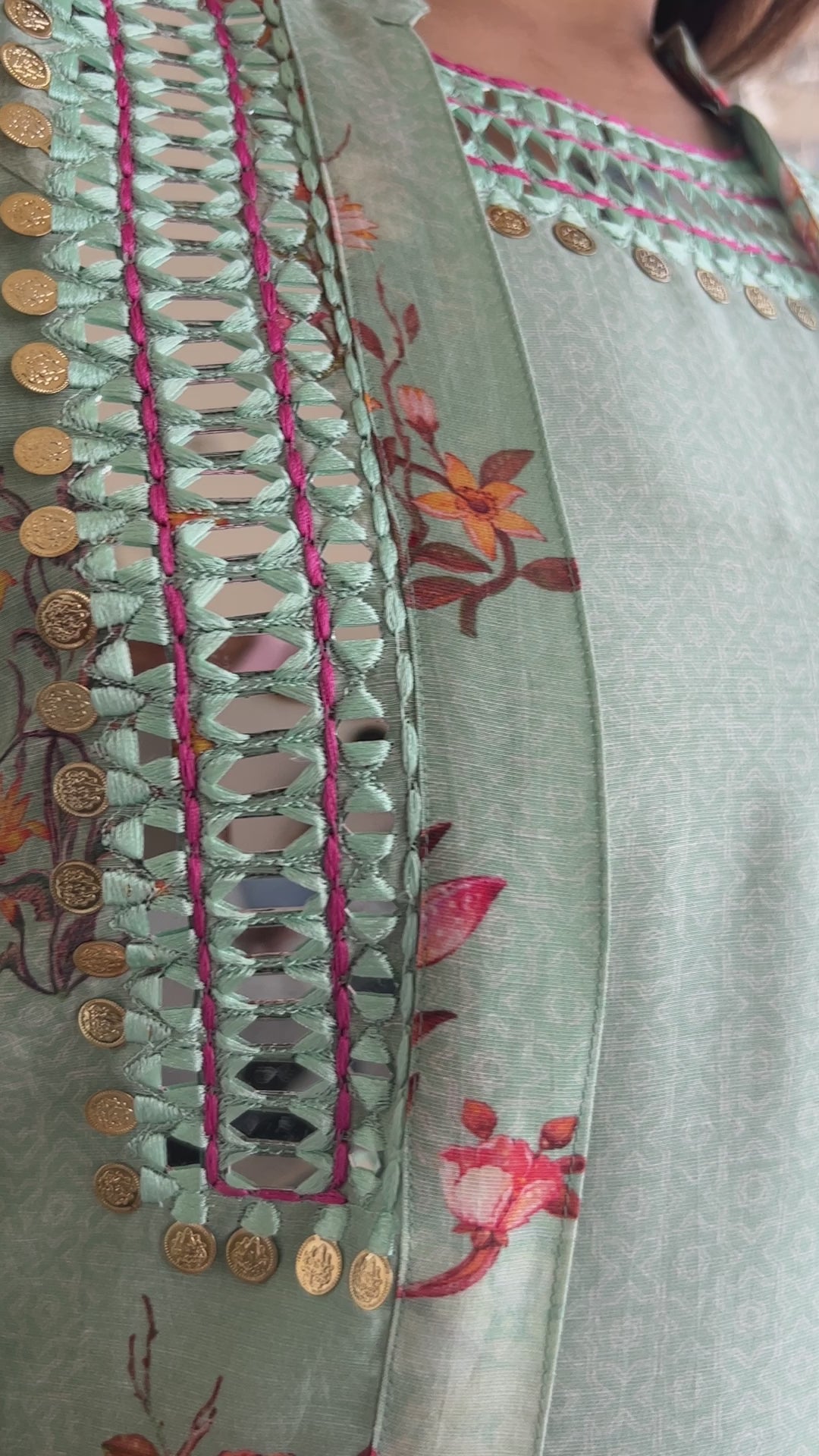 Floral Print Mirror Work Jacket Set – Preetibora