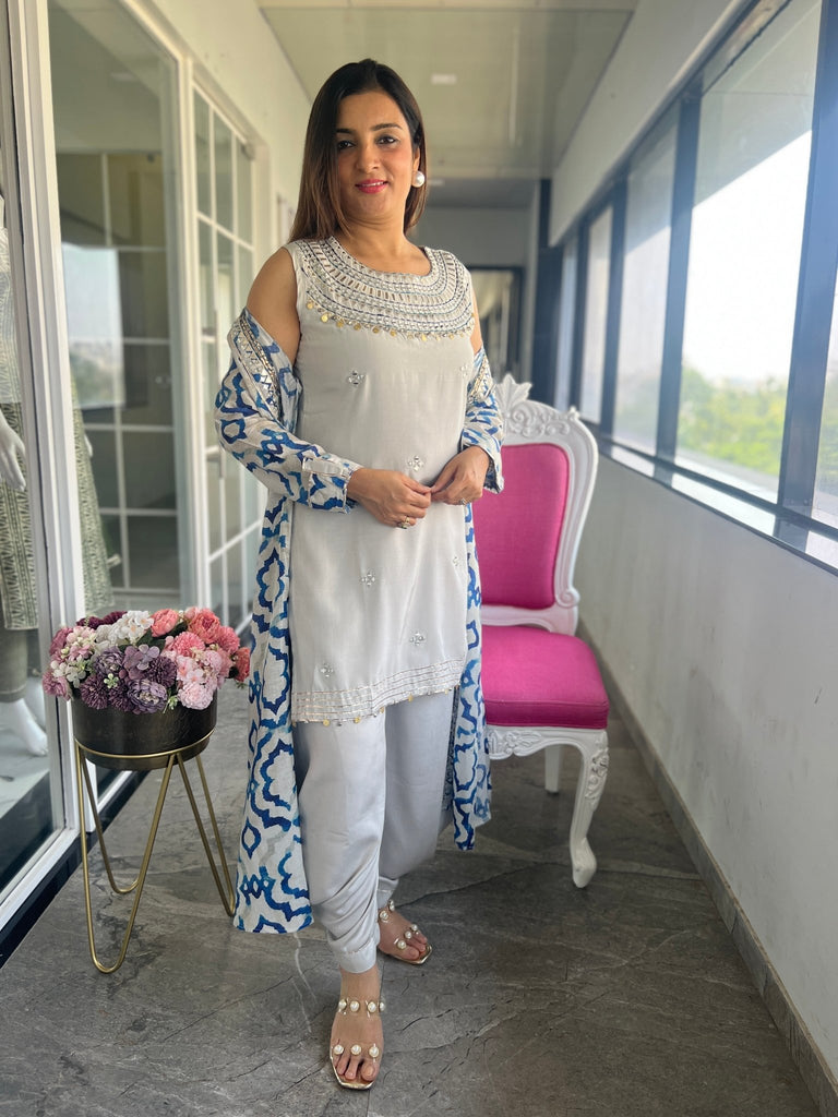 Fusion Jacket Set with Leather Work – Preetibora