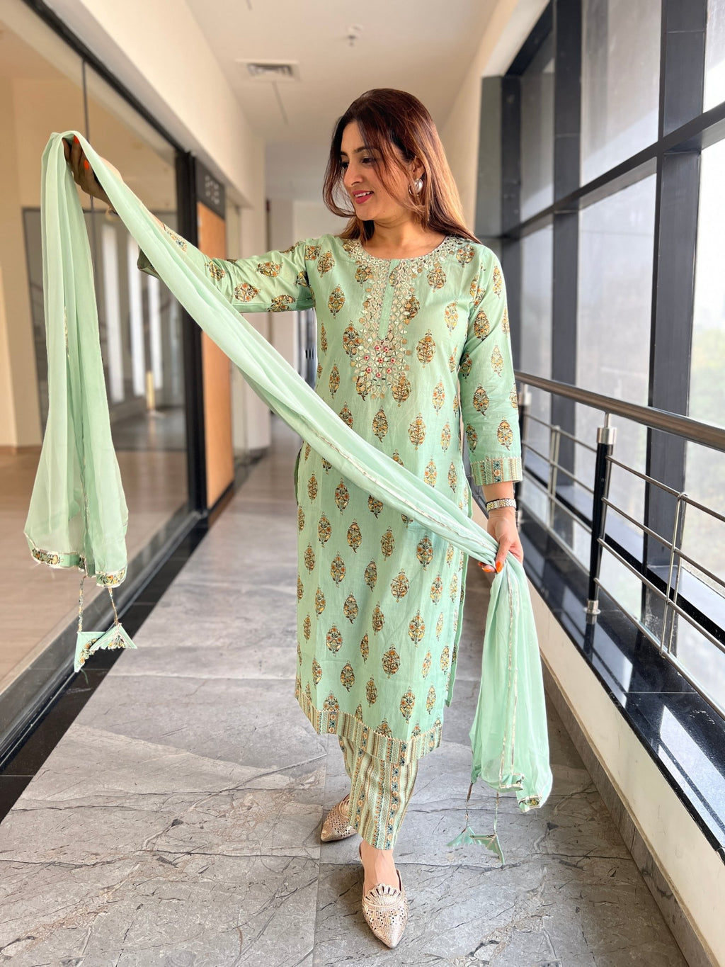 Leather and Mirror Work Suit Set – Preetibora