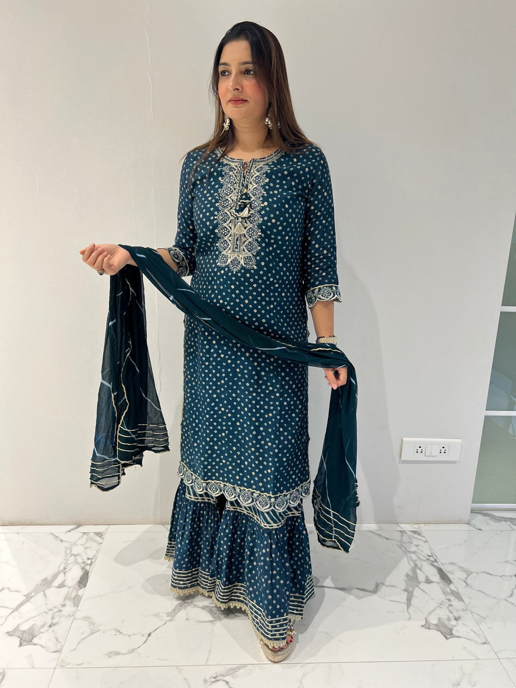 Long Skirt Bandhej Print Sharara – Preetibora